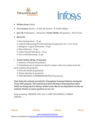 Infosys recruitment written exam pattern | PDF