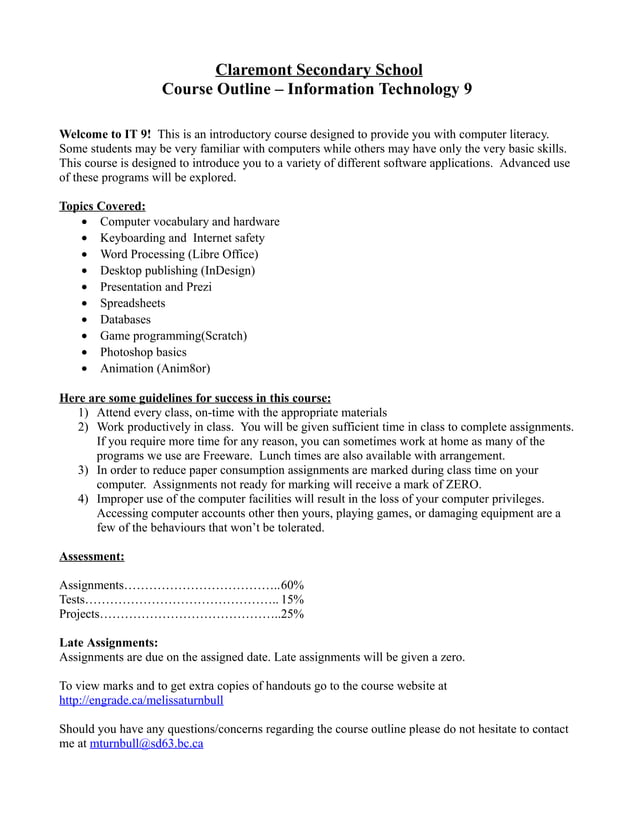 Info Tech Course Outline | PDF