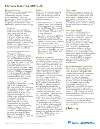 Info worthsharing.2013 - Kaiser Permanente At A Glance | PDF