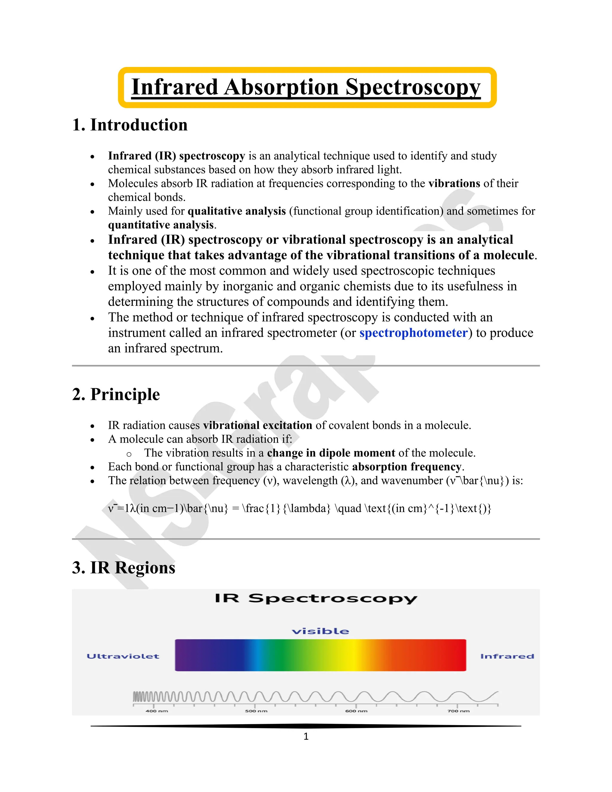 Infrared Absorption Spectroscopy for B.Sc. Biotechnology & Botany students | PDF