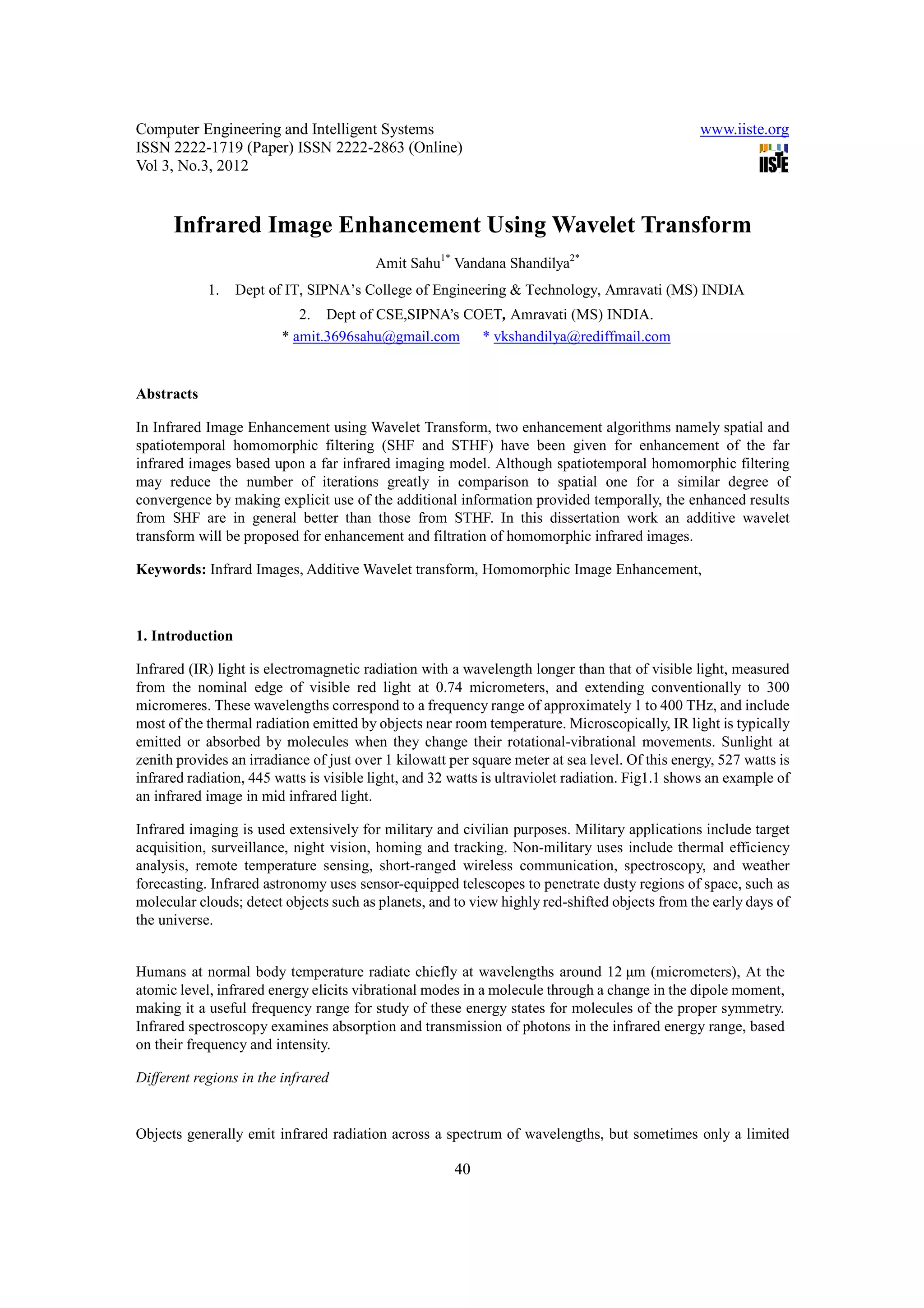 Infrared image enhancement using wavelet transform | PDF