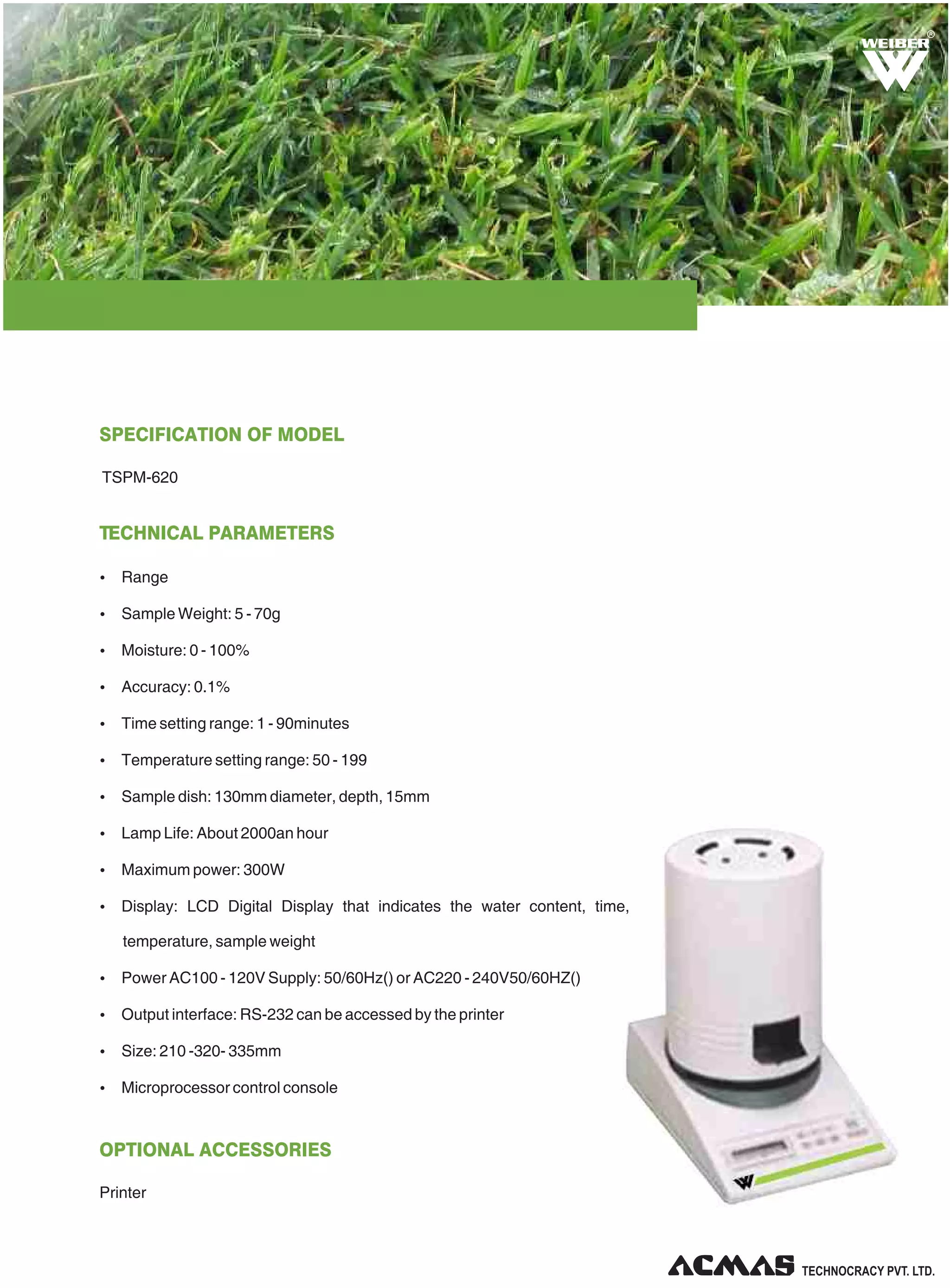 Infrared Moisture Tester by ACMAS Technologies Pvt Ltd. | PDF