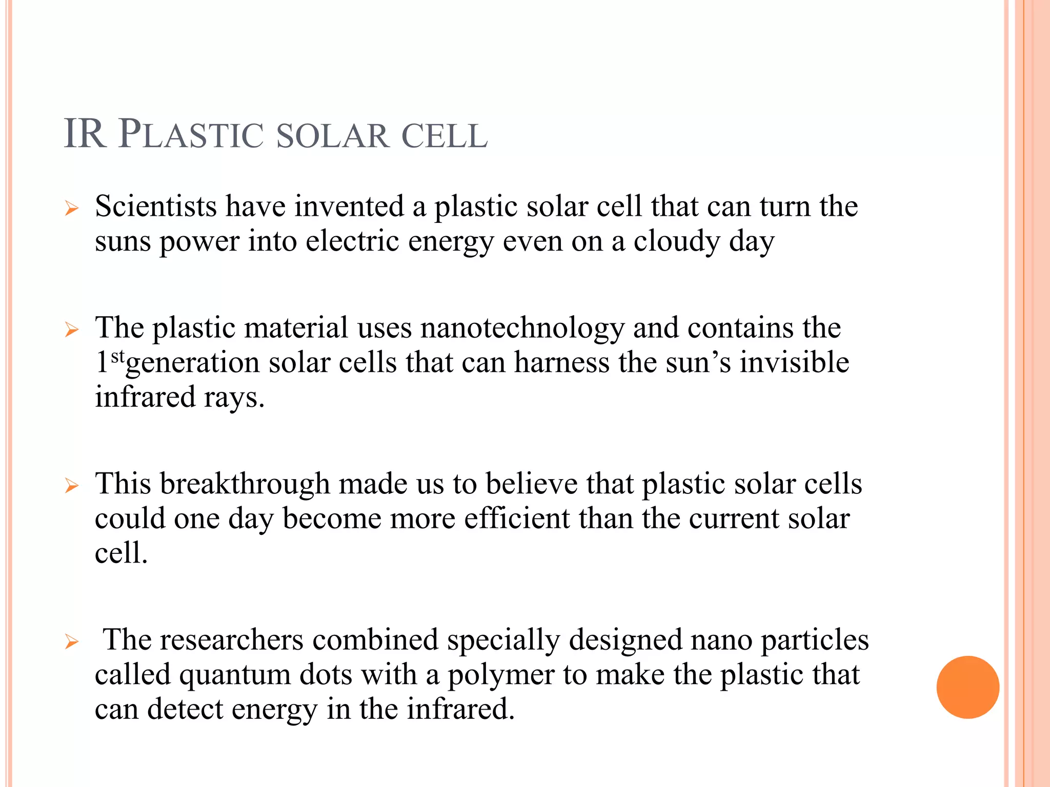 Infrared plastic solar cell | PPTX