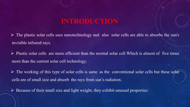 Infrared plastic solar cell | PPTX | Chemistry | Science