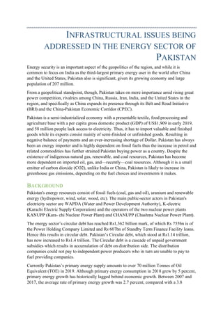 Infrastructural issues being addressed in the energy sector of pakistan ...