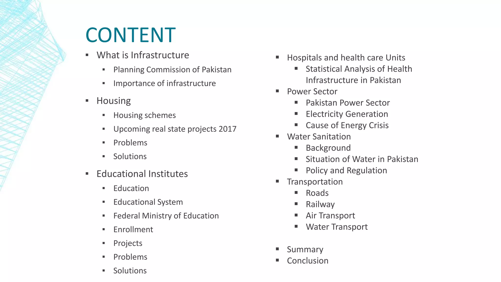 Infrastructure and planning development in pakistan | PPTX