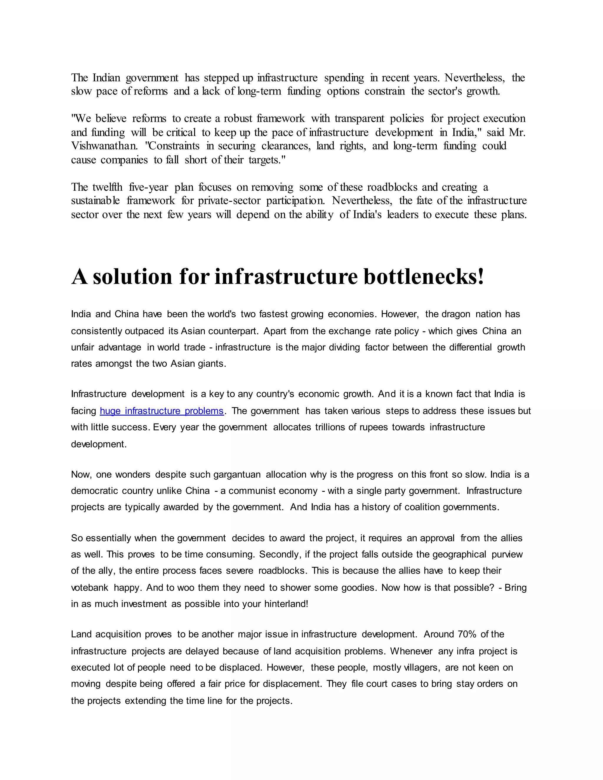 Infrastructure bottlenecks affect india | DOCX | Economy | Business and ...