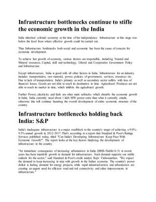 Infrastructure bottlenecks affect india | DOCX | Economy | Business and ...