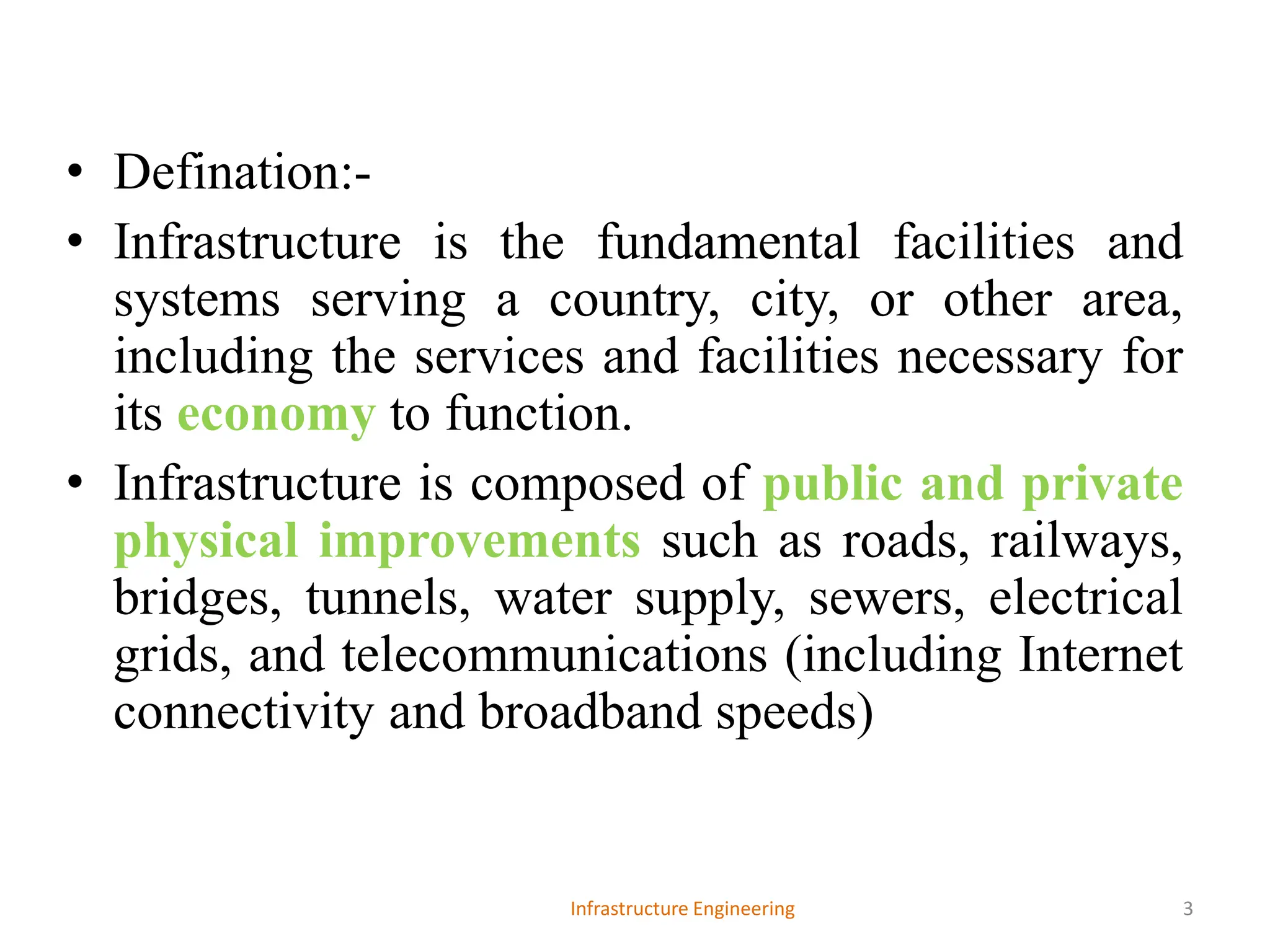 Infrastructure Engineering, Definitions of infrastructure, Scope of ...