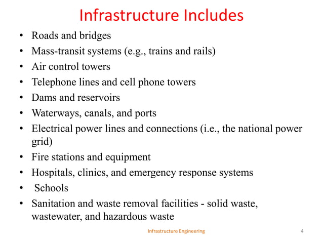 Infrastructure Engineering, Definitions of infrastructure, Scope of ...