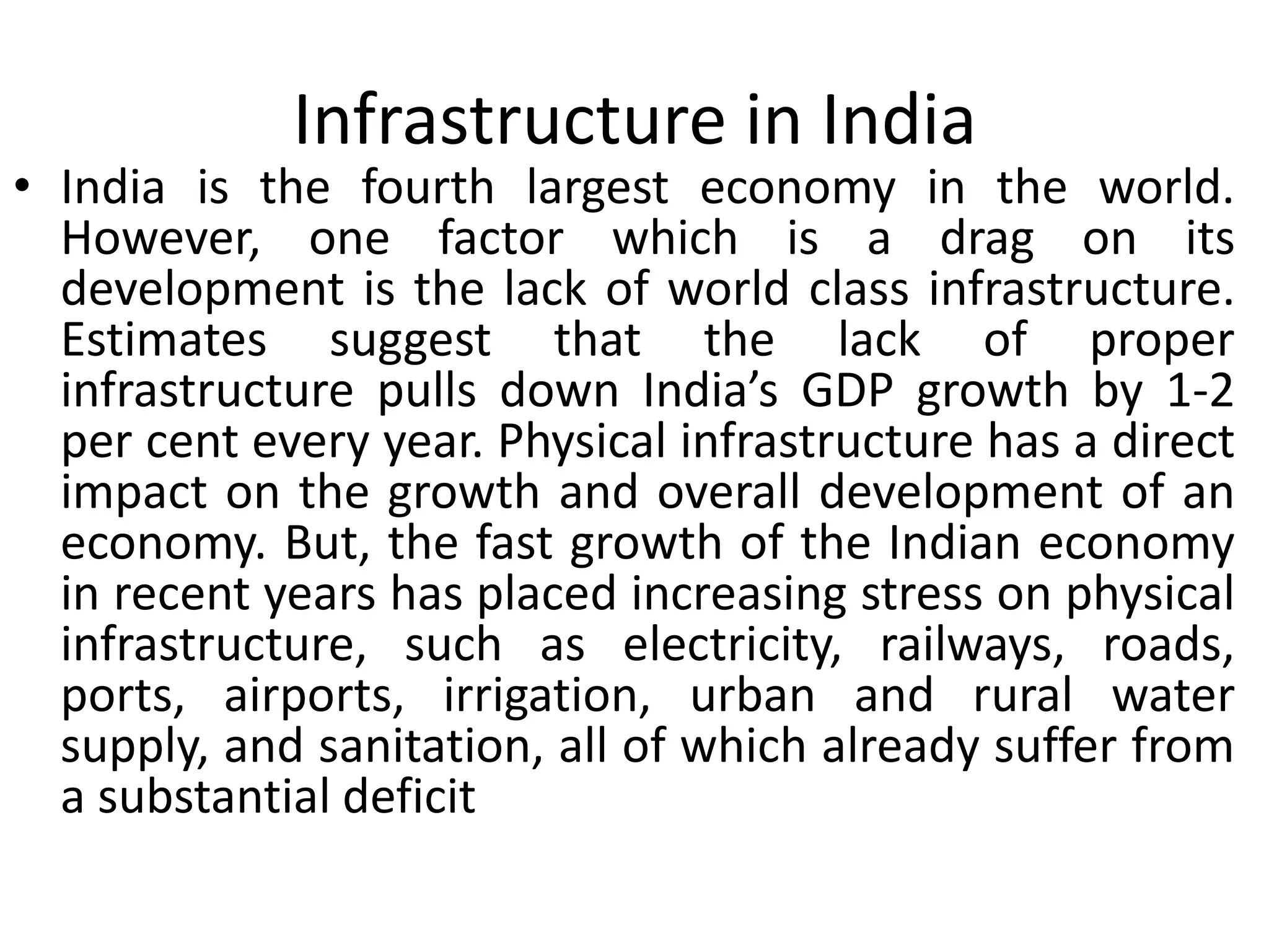 Infrastructure in india ,Indian Infrastructure | PPTX