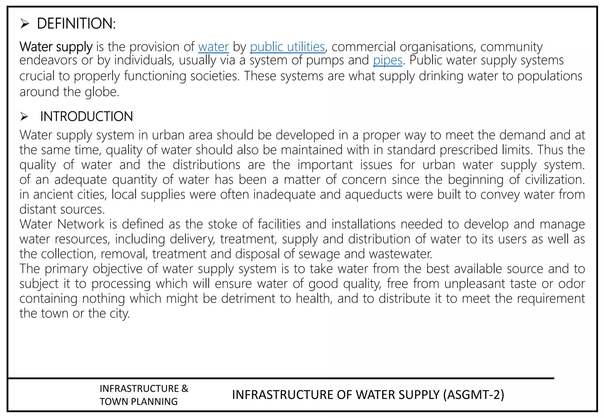 Infrastructure of water supply | PPTX