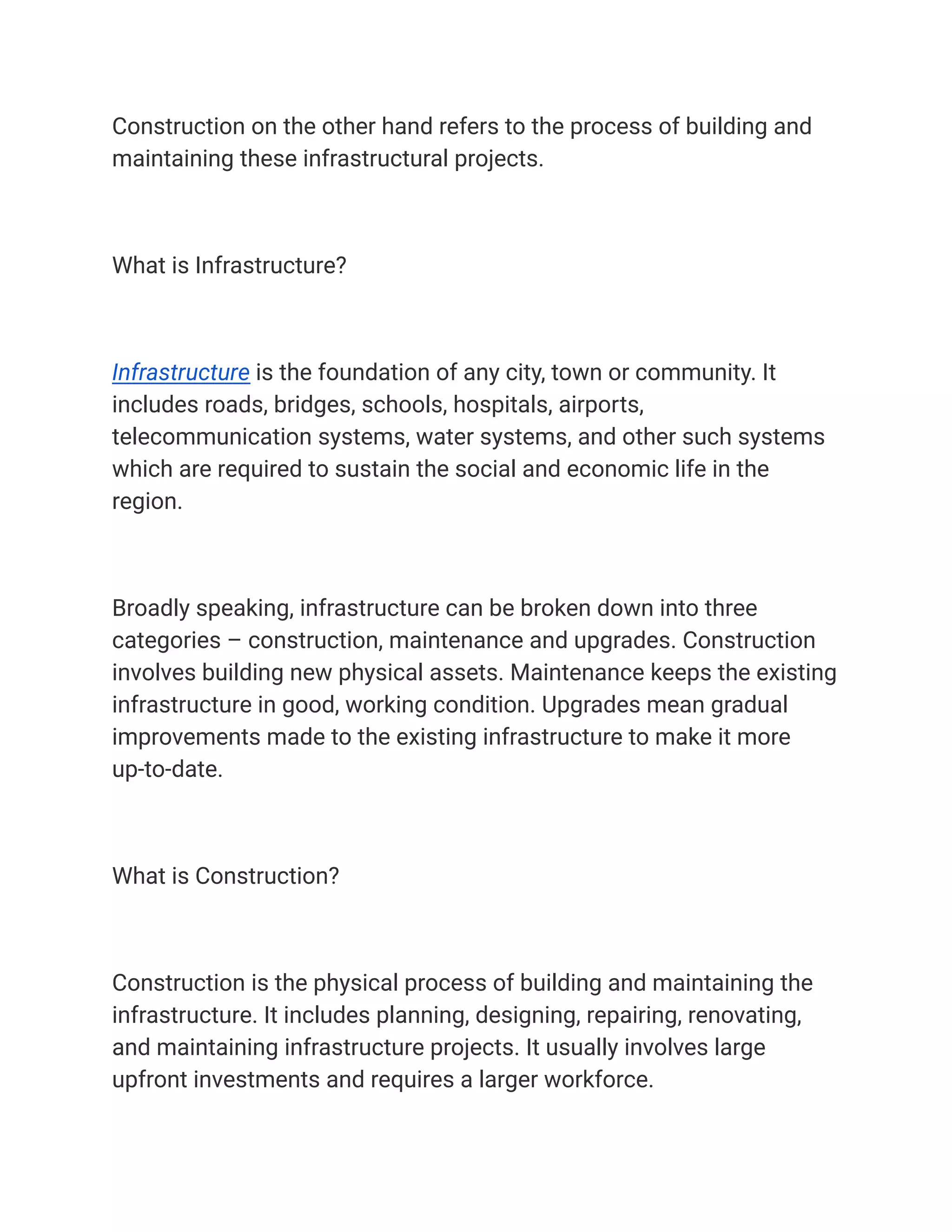 Infrastructure vs. Construction: Understanding the Key Differences | PDF