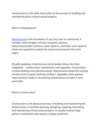 Infrastructure vs. Construction: Understanding the Key Differences | PDF