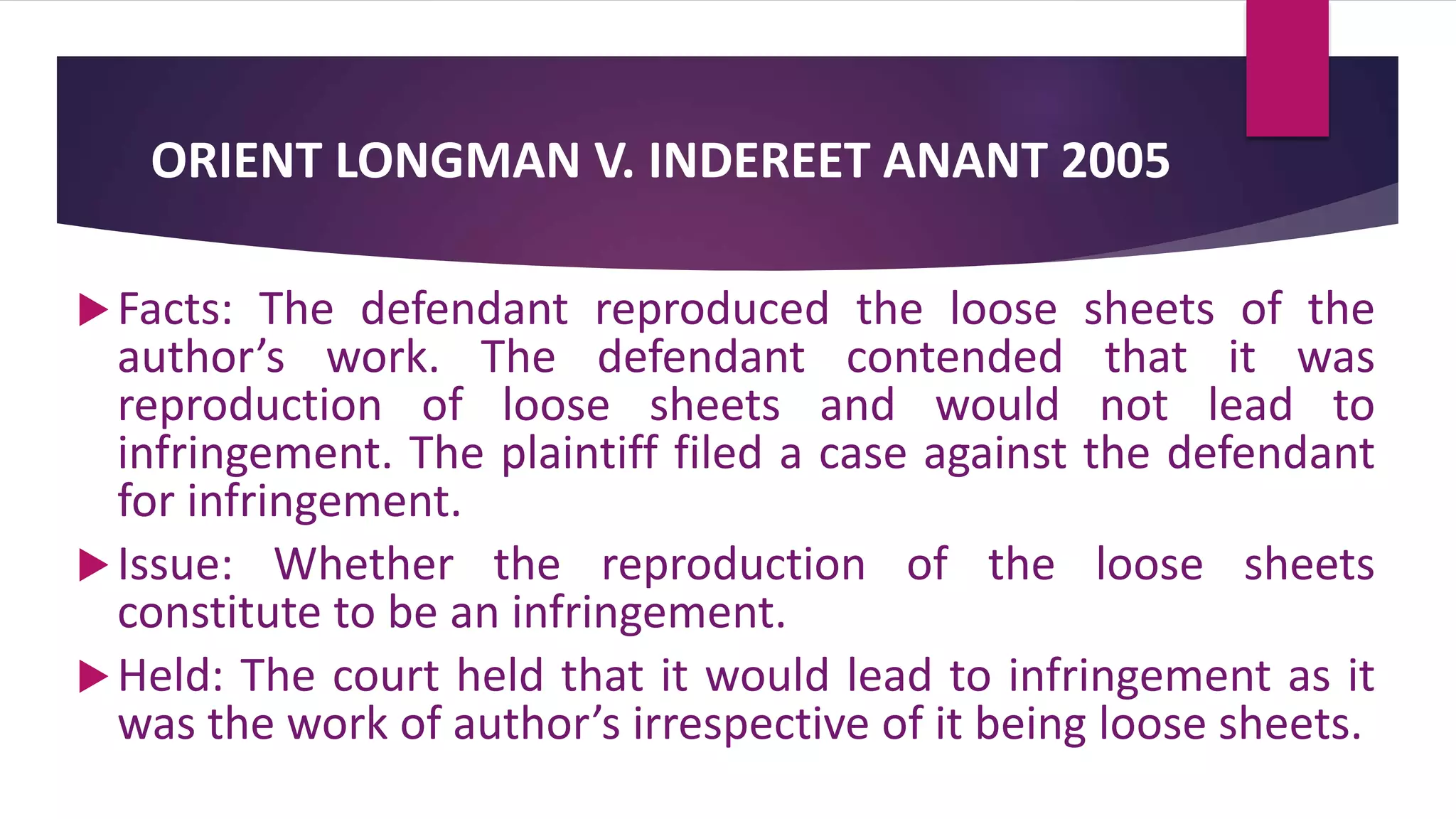 Infringement of Copyright (Case Laws) | PPTX