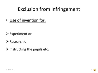 Infringement of patents and remedies | PPTX