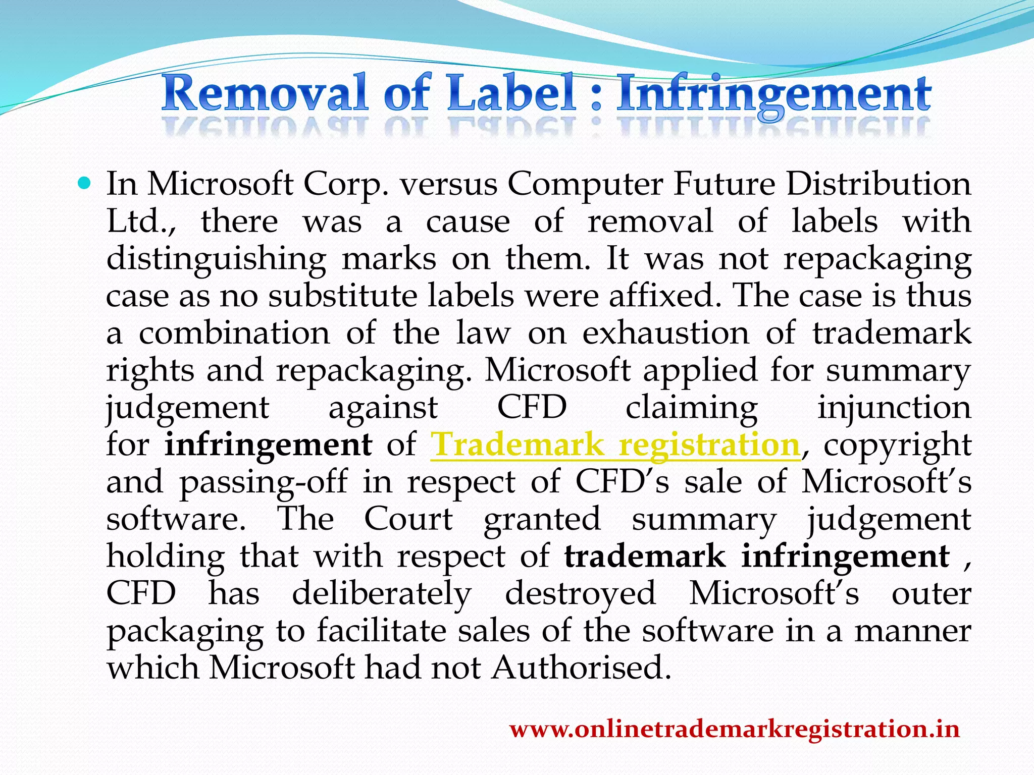 Infringement of trademark | PDF