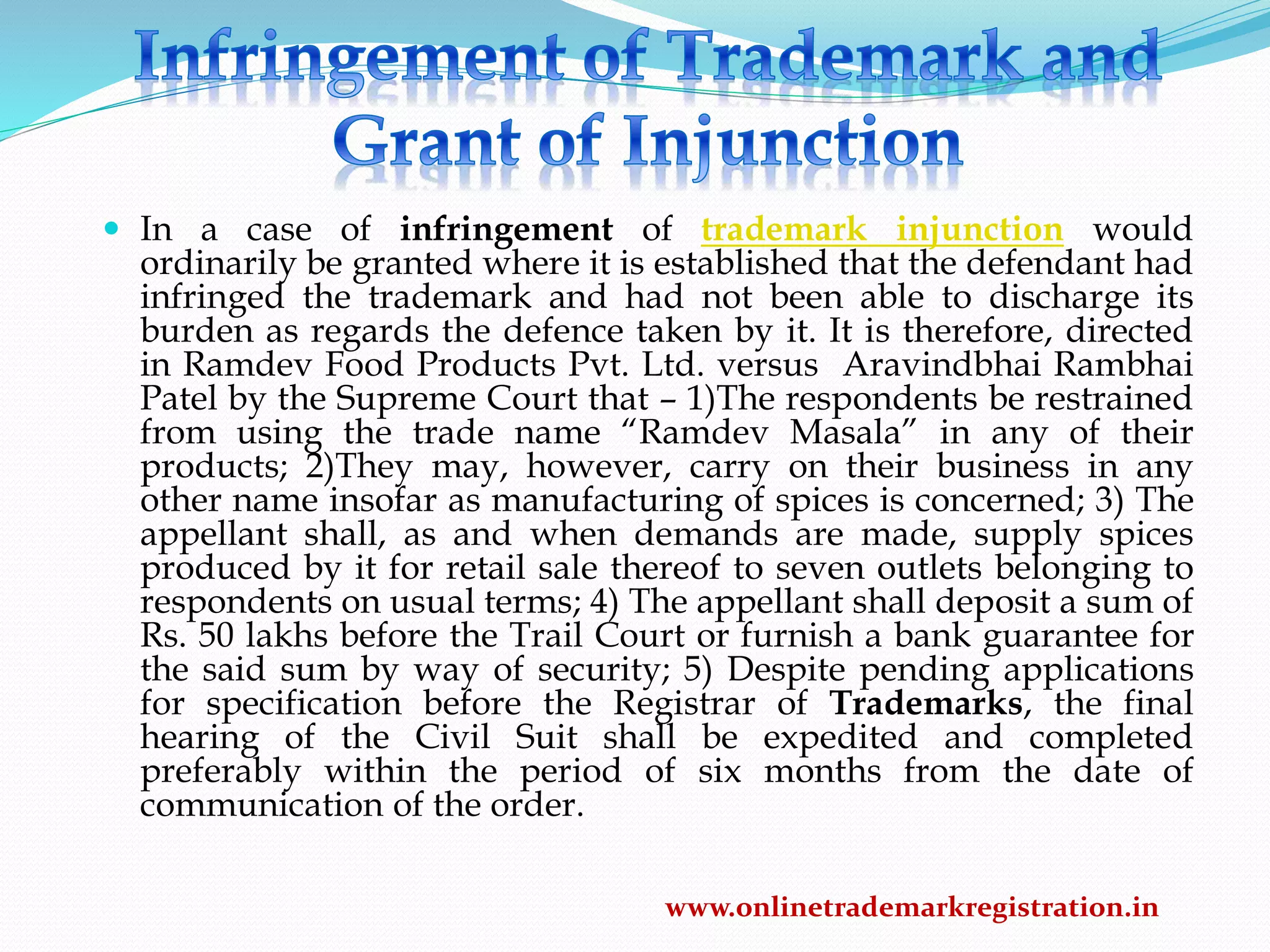 Infringement of trademark | PDF
