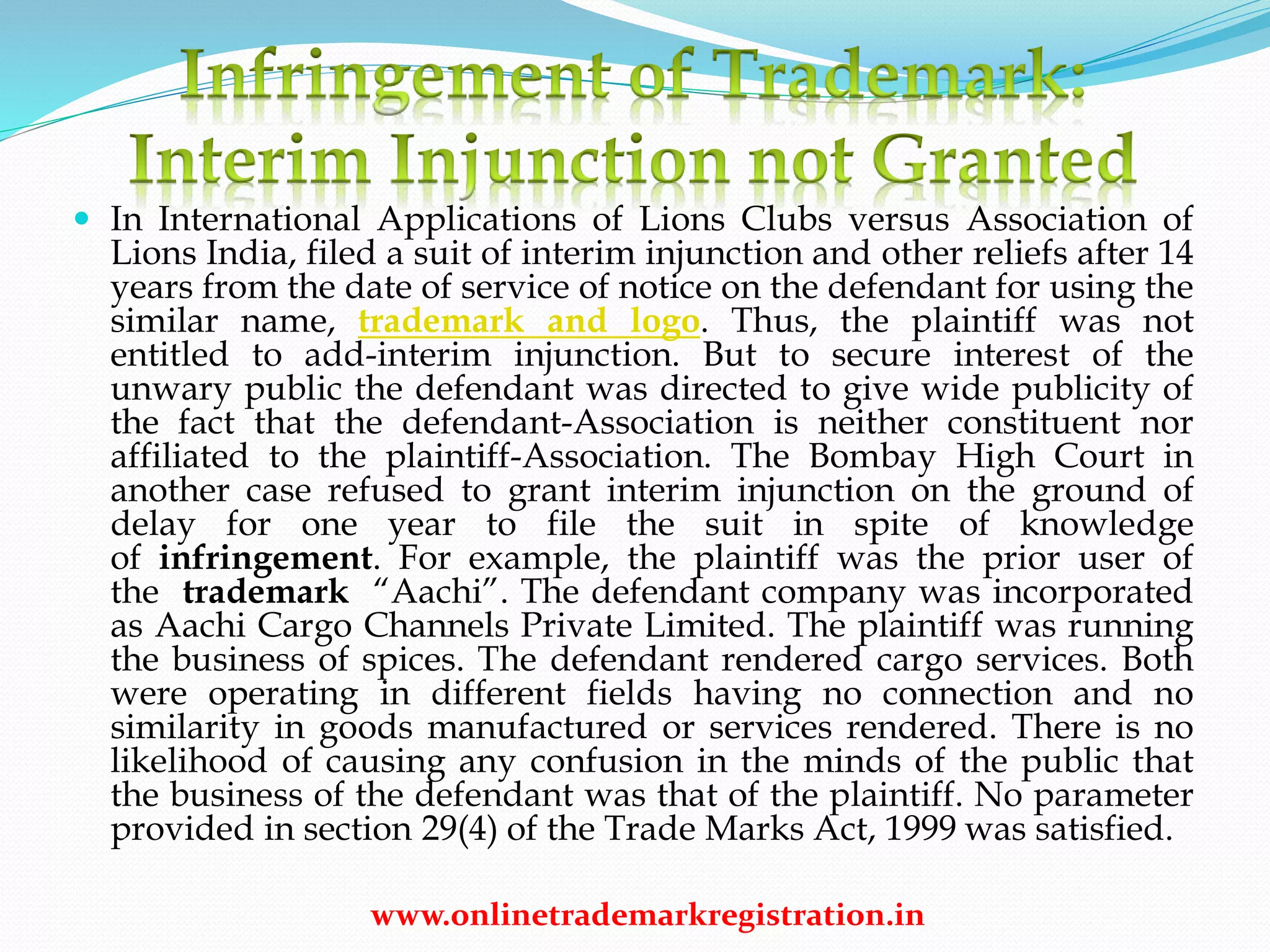 Infringement of trademark | PDF