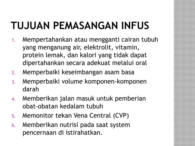 Pemasangan IVFD yang benar sesuai dengan sytandar yang di perhatikan | PPTX