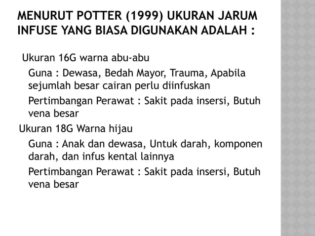 Pemasangan IVFD yang benar sesuai dengan sytandar yang di perhatikan | PPTX