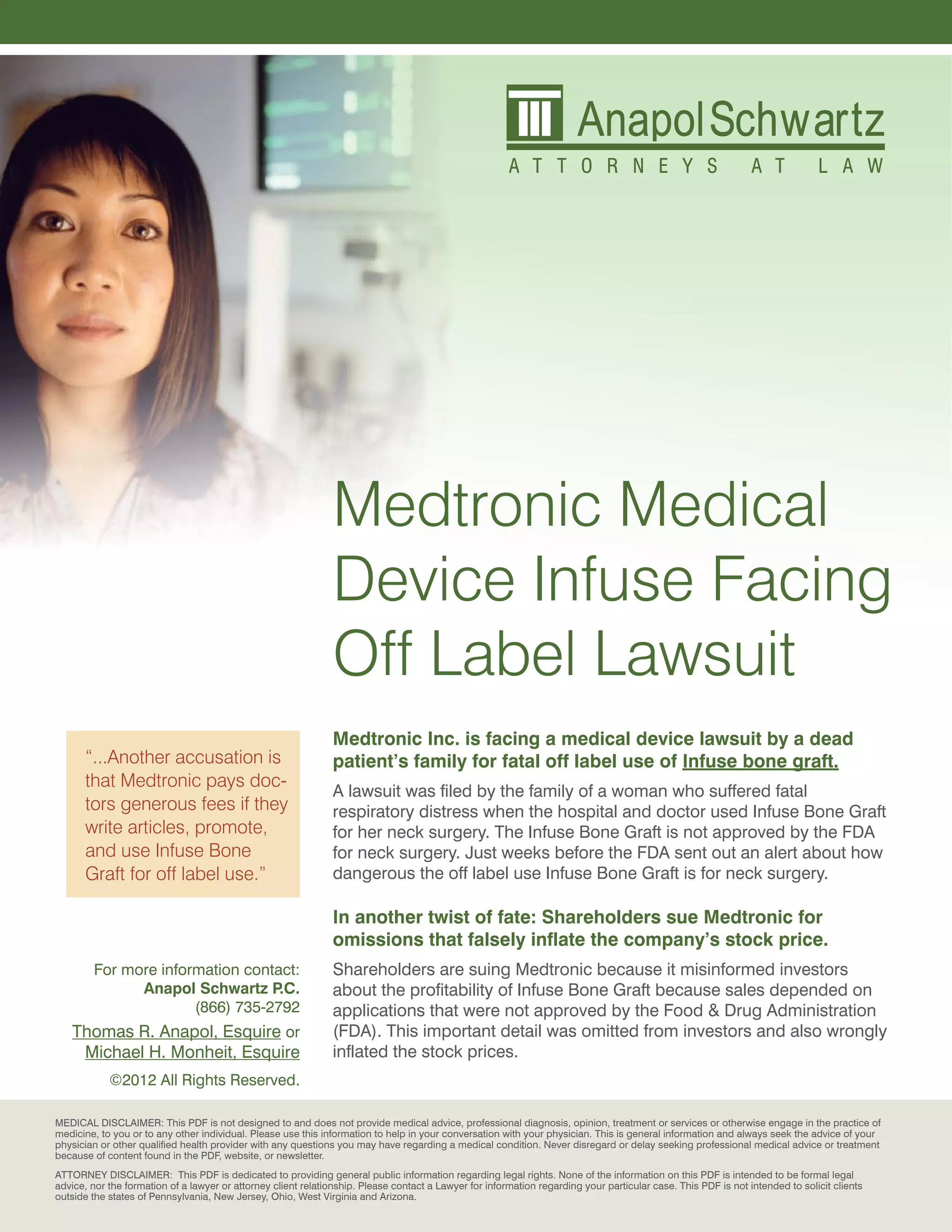Infuse - Medtronic Medical Device Lawsuits | PDF