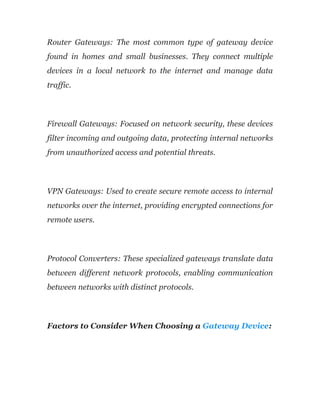 Demystifying Gateway Devices: The Backbone of Modern Networking | PDF