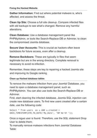 Effective Steps to Fix Joomla Hacking and Remove Malware | PDF