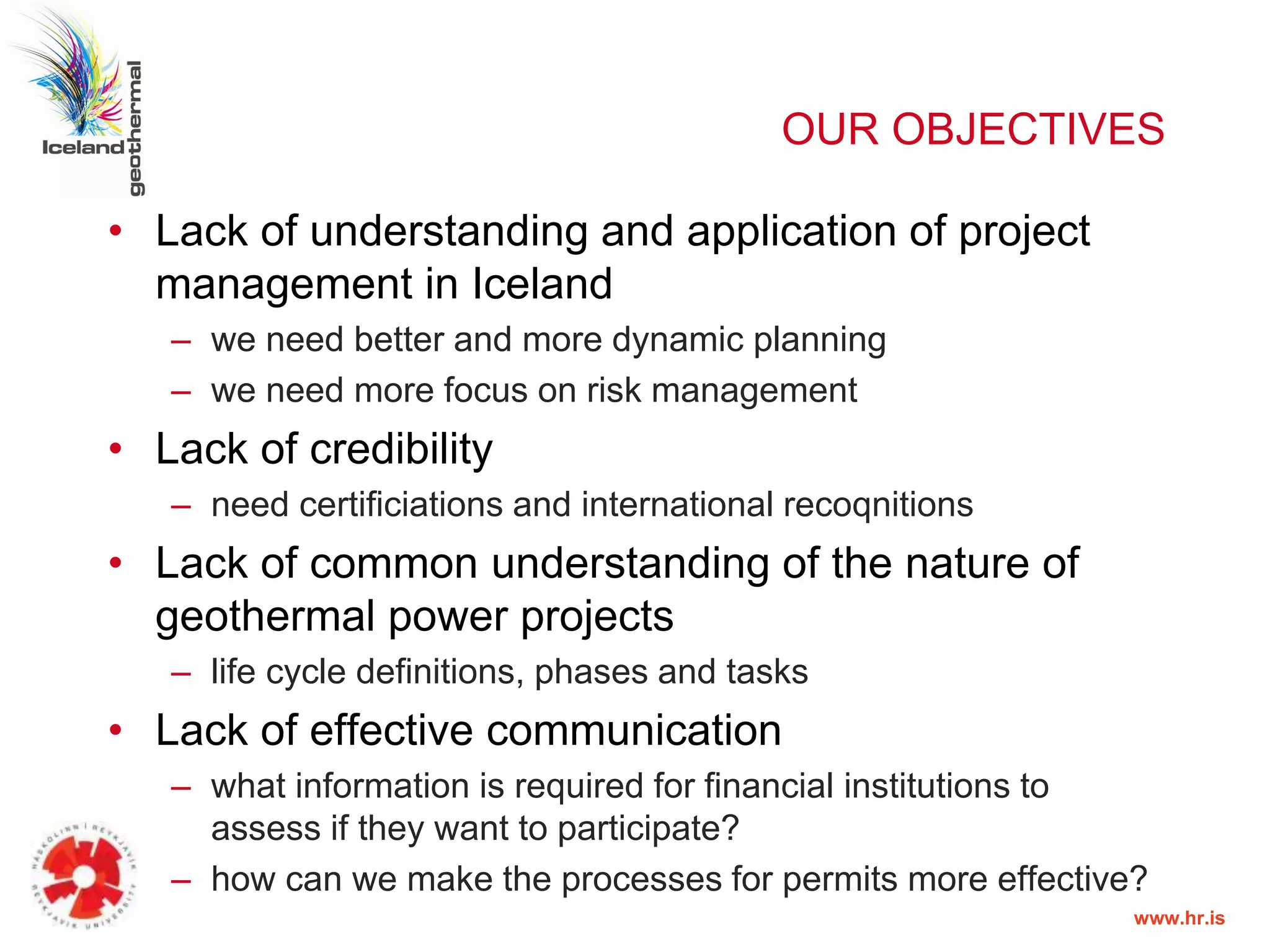 Geothermal Power Project: Creating a common understanding of the life ...
