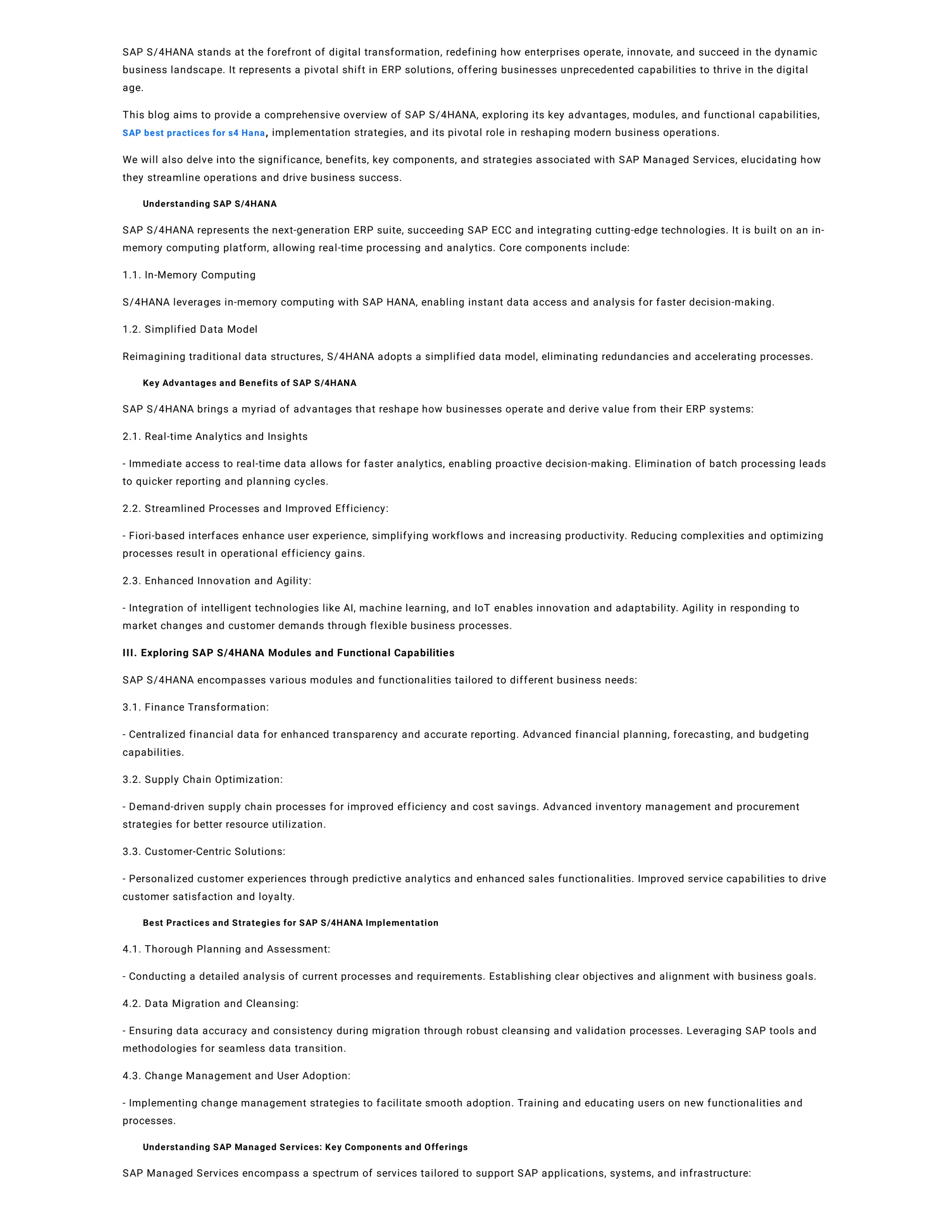 SAP S/4HANA: Revolutionizing SAP Managed Services in the Digital Era | PDF