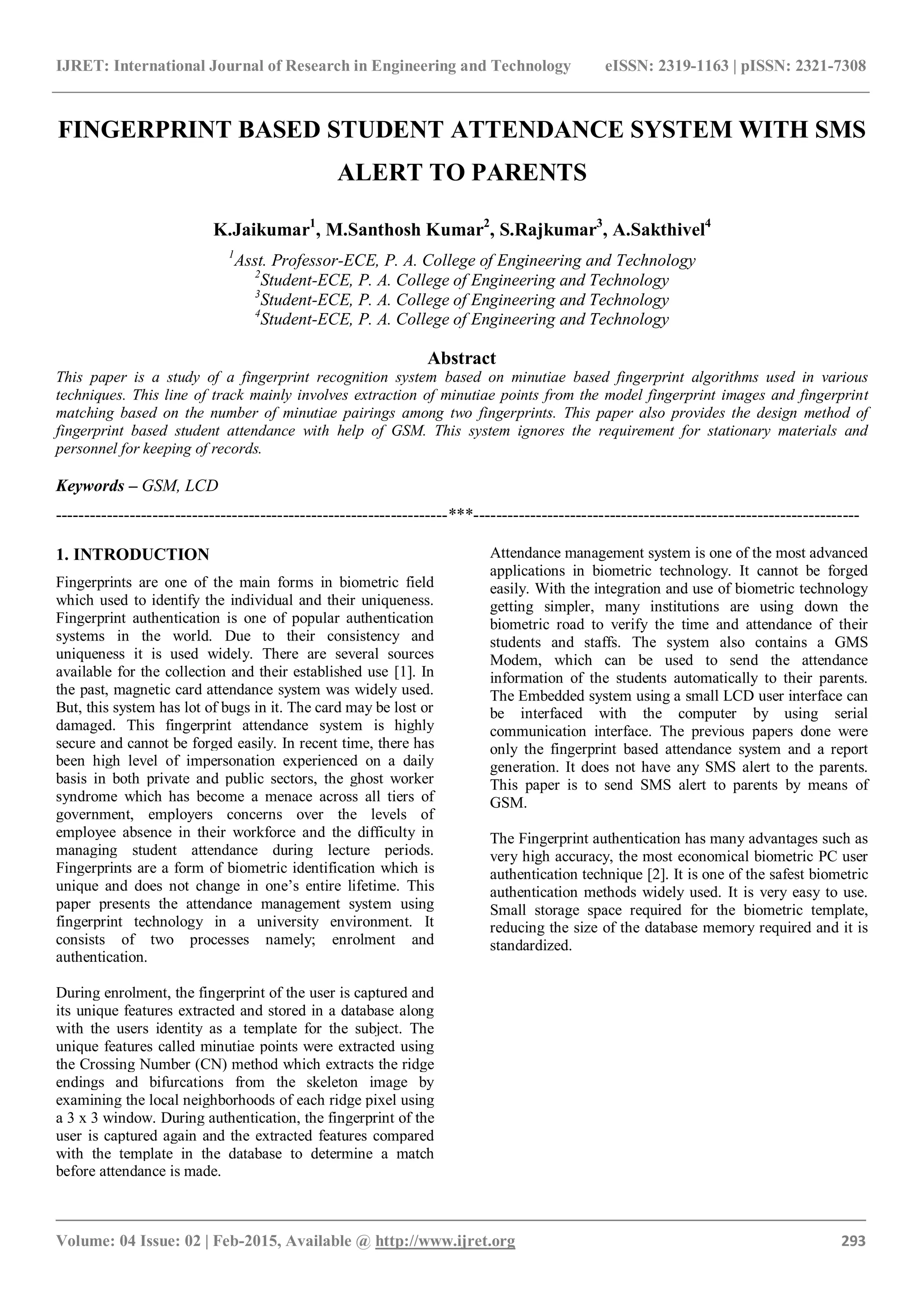 Ingerprint based student attendance system with sms alert to parents ...