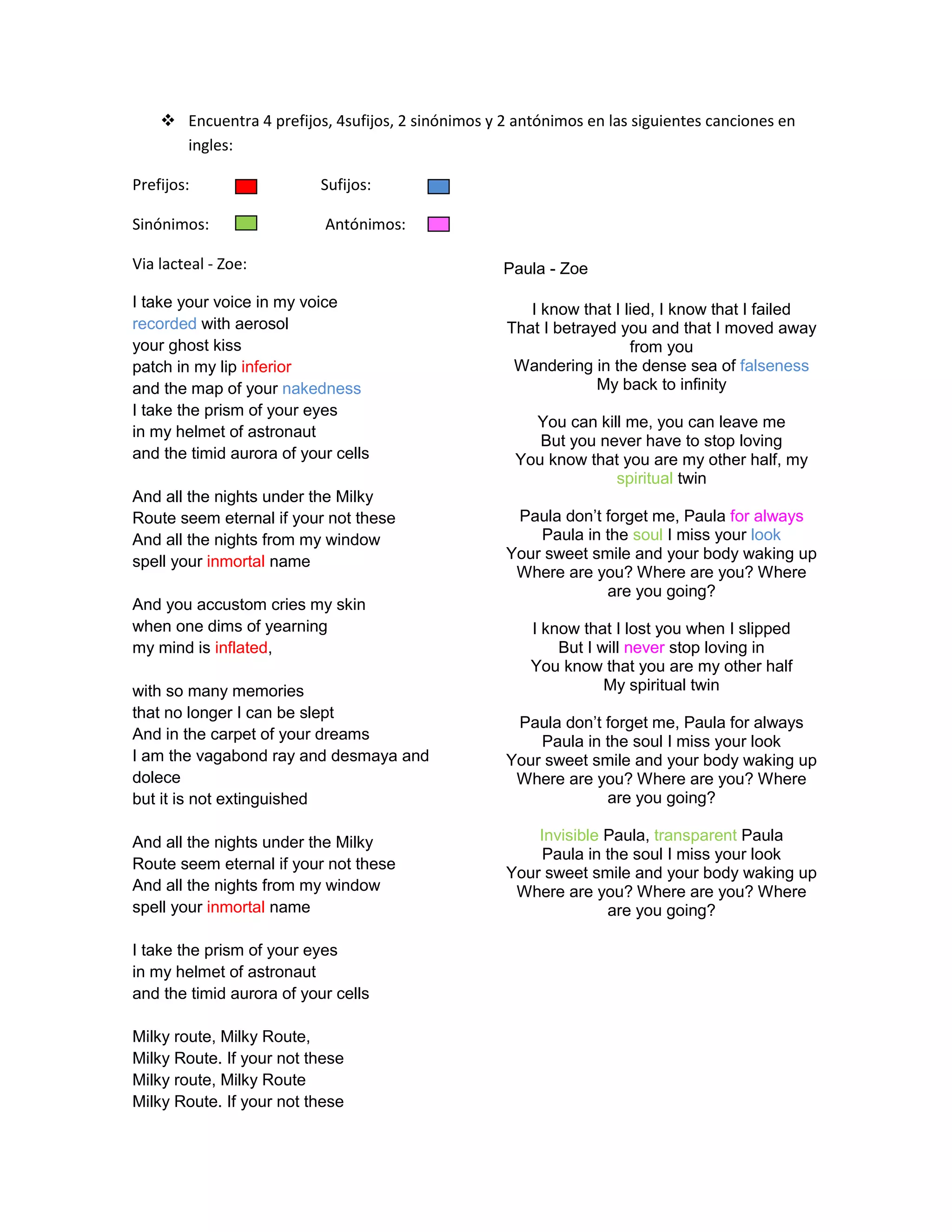 Prefijos, sufijos, sinonimos y antonimos en ingles | DOCX