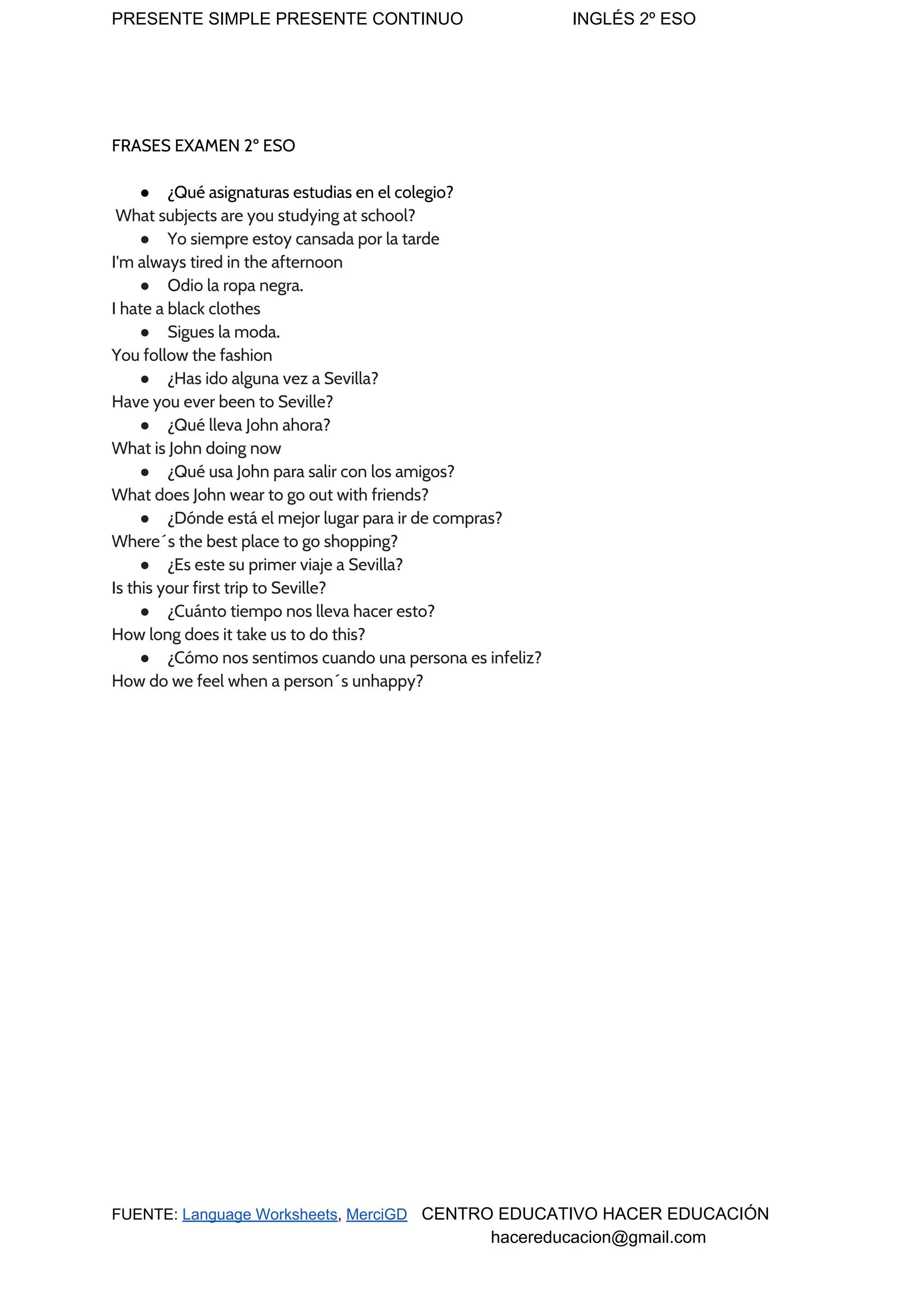 Ingles. presente simple presente continuo | PDF