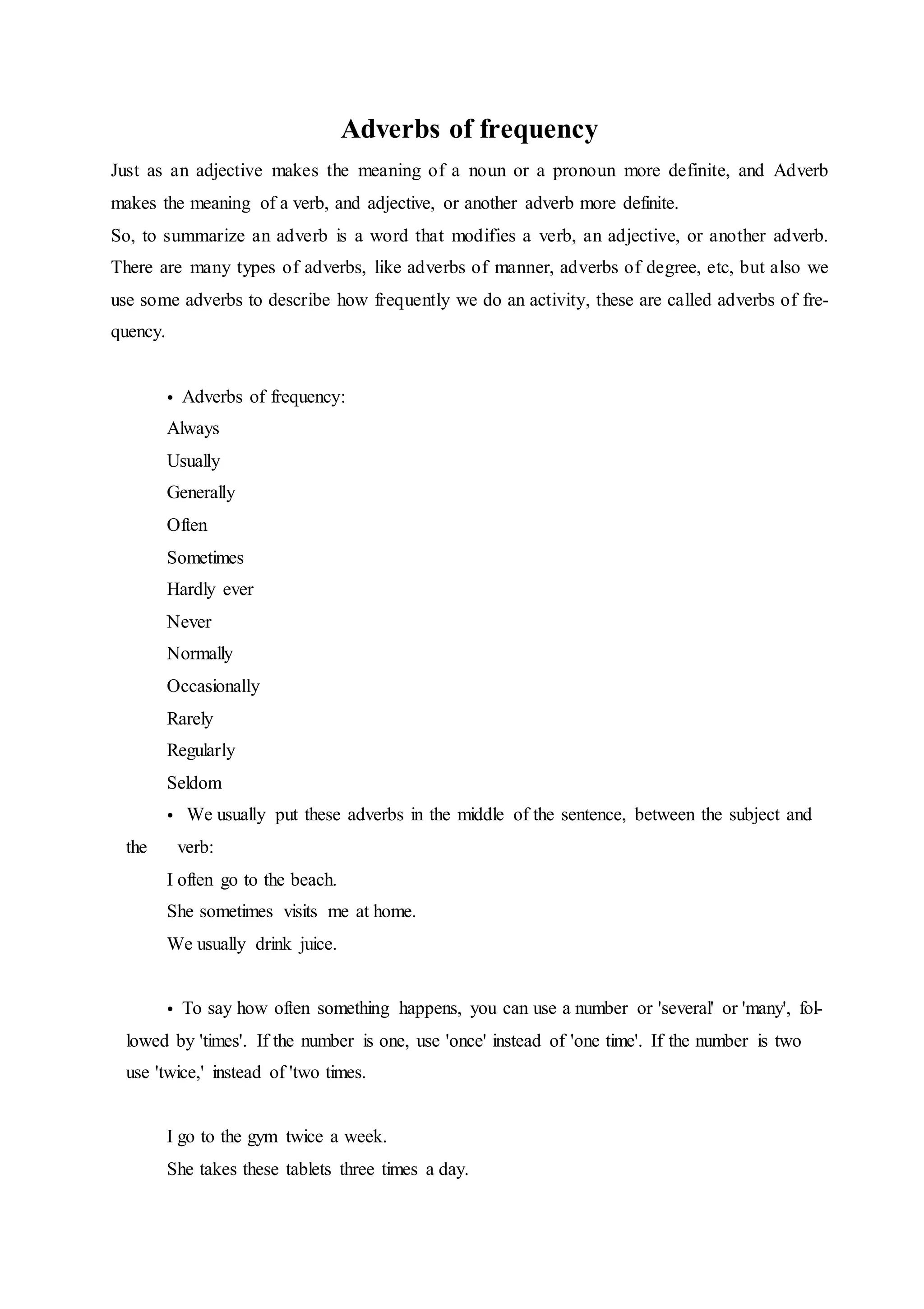 Adverbs of frequency - Adverbios de Frecuencia | DOCX