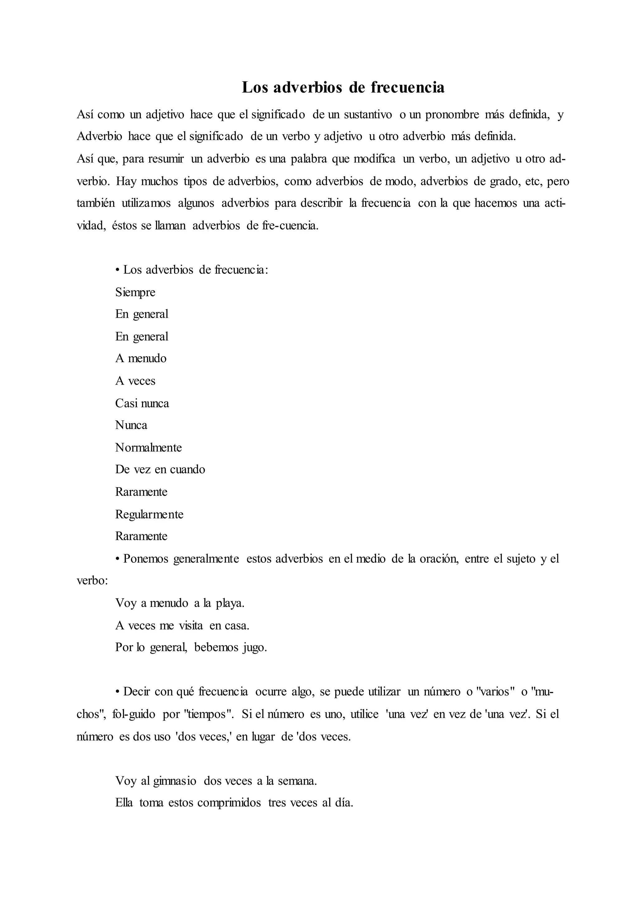 Adverbs of frequency - Adverbios de Frecuencia | DOCX