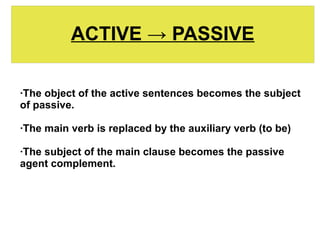 PASSIVE VOICE: USES, FORMS, CHANGES... | PPT