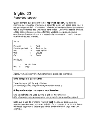 Inglês aula 23 - reported speech | PDF