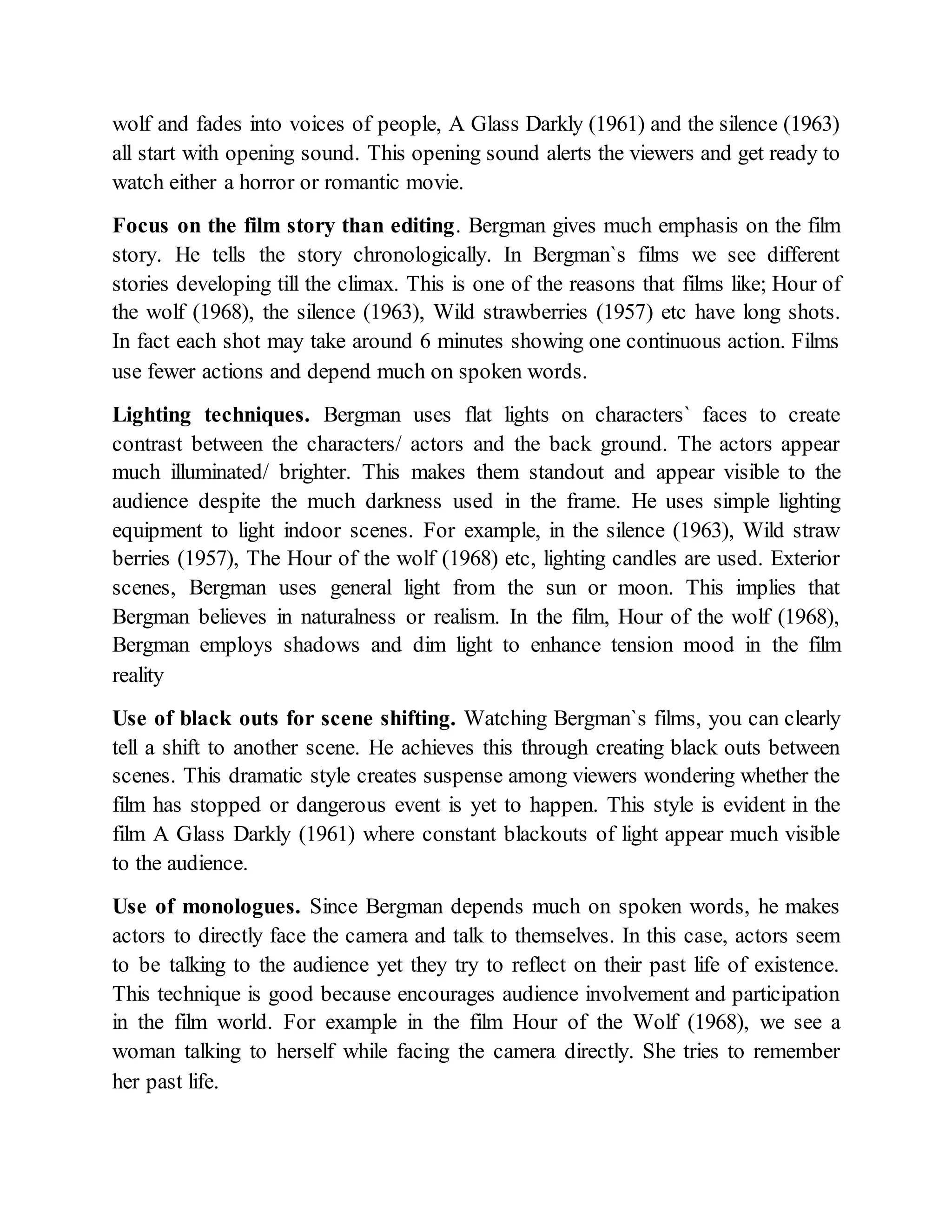 Ingmar bergman film style | DOCX | Video Production | Content Production