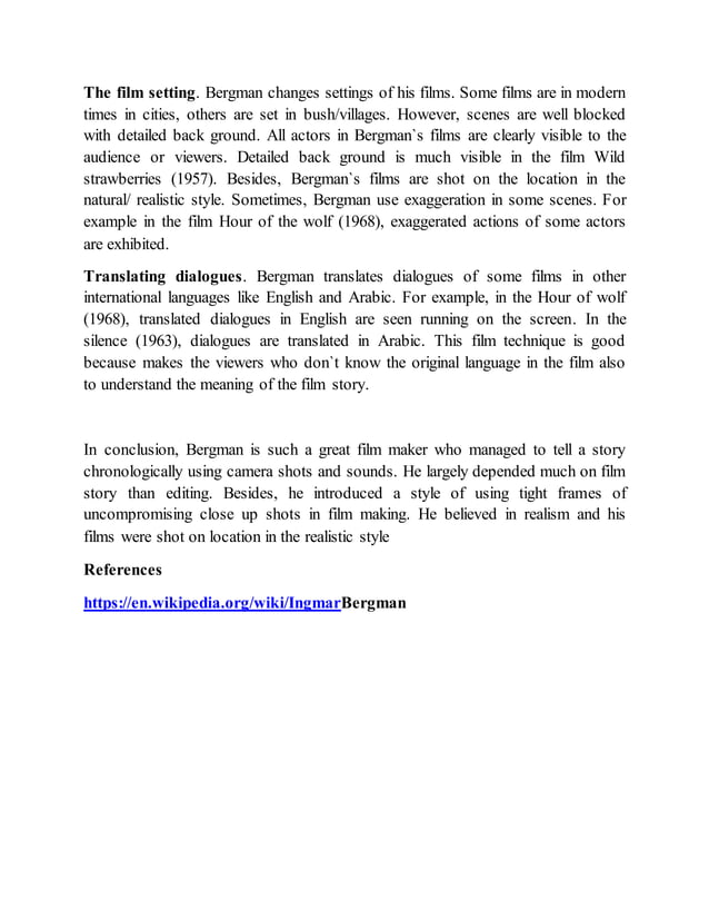 Ingmar bergman film style | DOCX | Video Production | Content Production