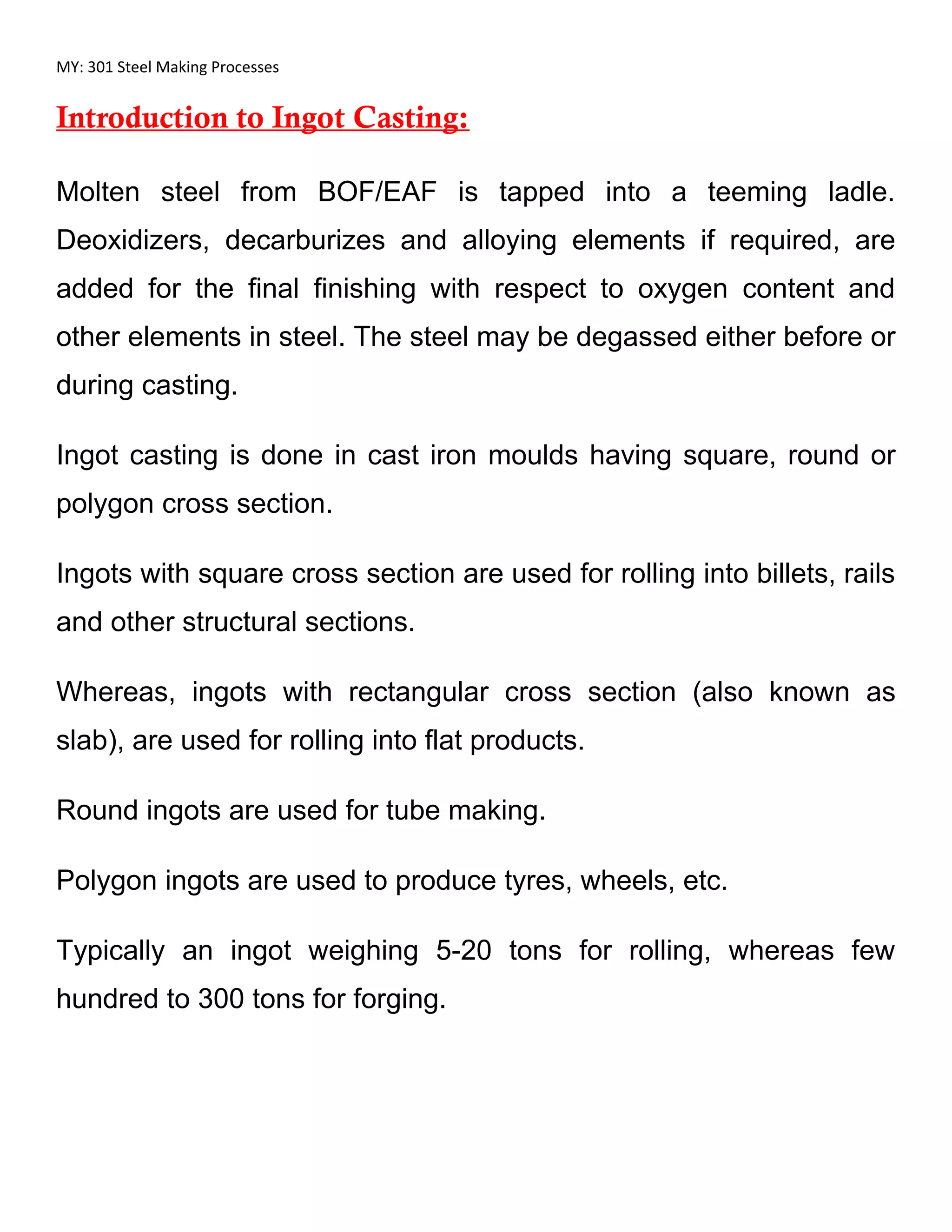 Steel Making: Ingot casting | DOC