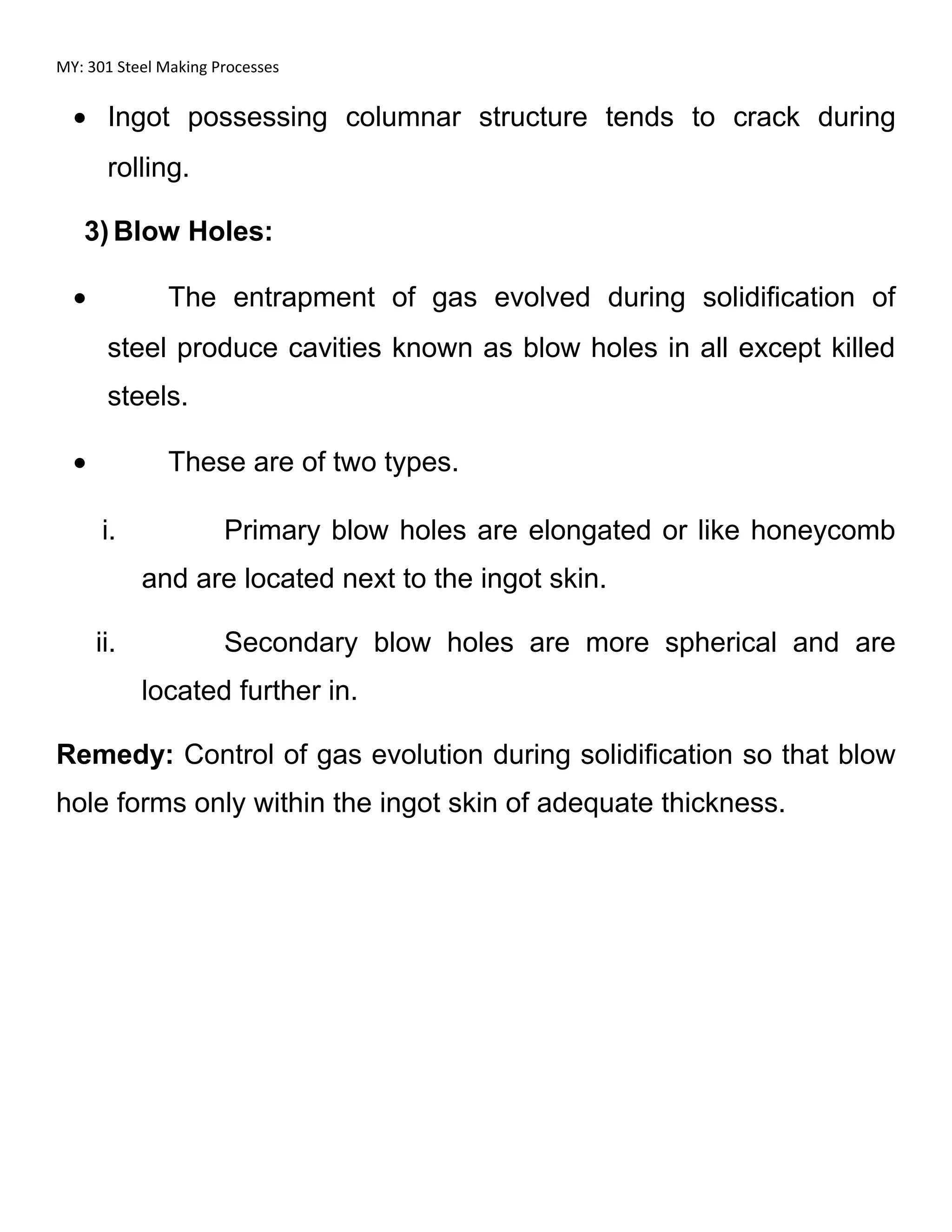 Steel Making: Ingot casting defects | DOC