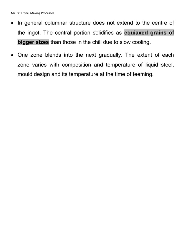 Steel Making: Ingot casting defects | DOC | Chemistry | Science
