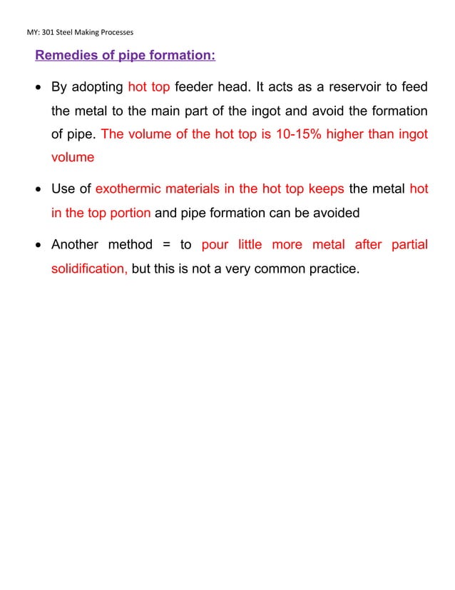 Steel Making: Ingot casting defects | DOC | Chemistry | Science