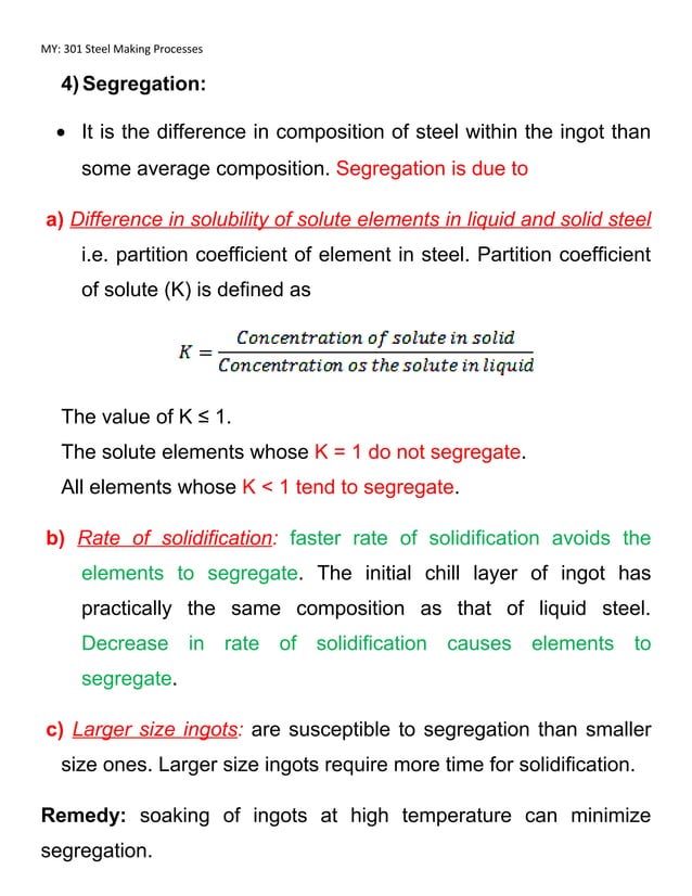 Steel Making: Ingot casting defects | DOC | Chemistry | Science