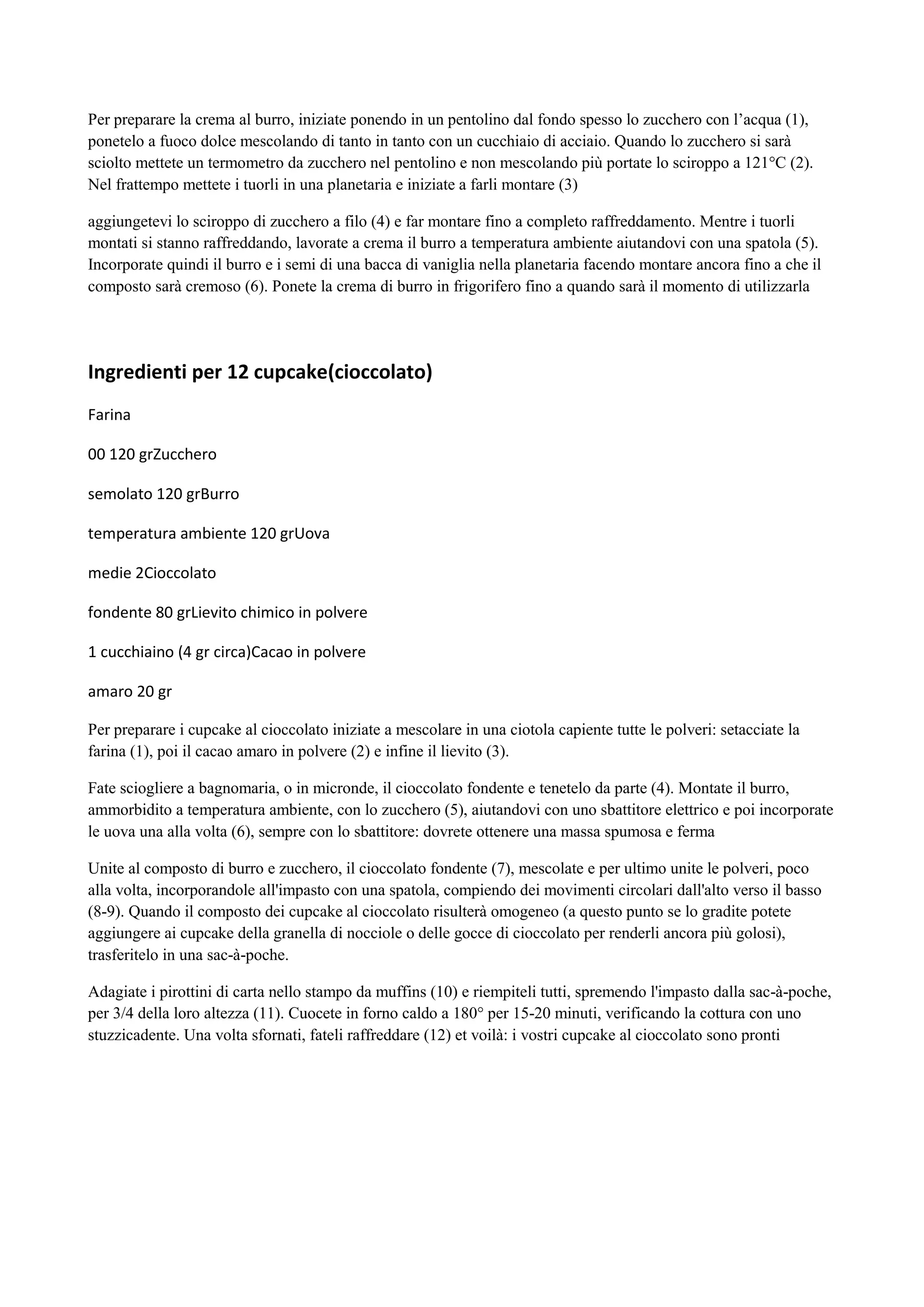 Ingredienti per 12 cupcake | PDF