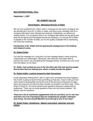 Ingredient of Max GXL- Glutathione Accelerator, Interview of Dr. Keller ...