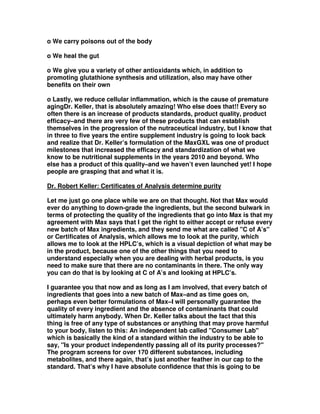 Ingredient of Max GXL- Glutathione Accelerator, Interview of Dr. Keller ...