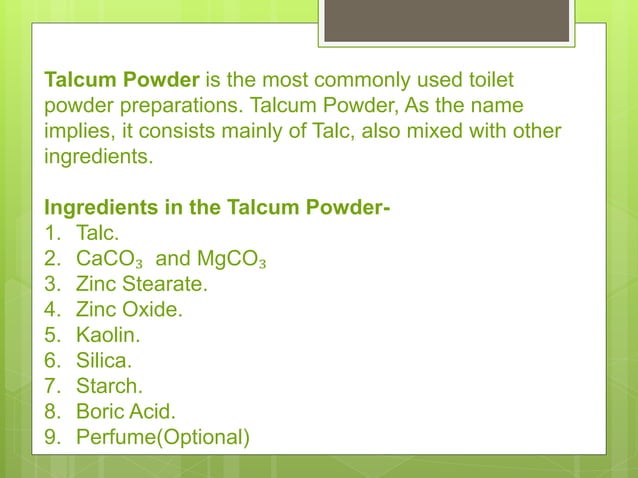 TALCUM POWDER - INGREDIENTS | PPTX