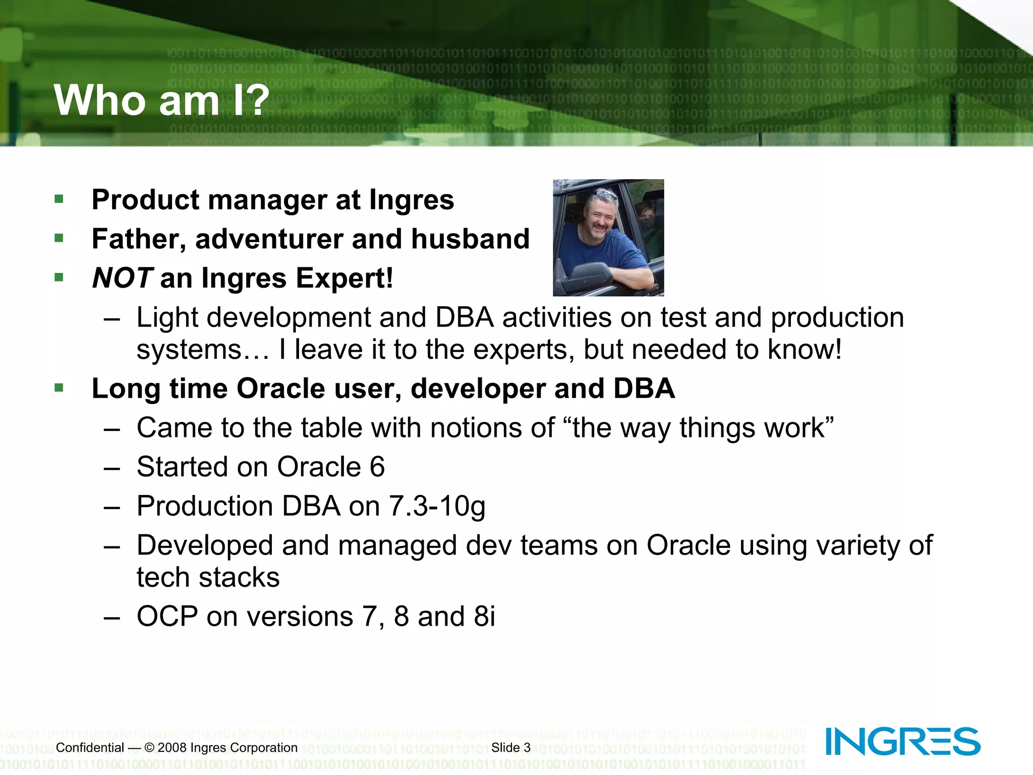 Ingres For Oracle Users | PPT