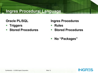 Ingres For Oracle Users | PPT